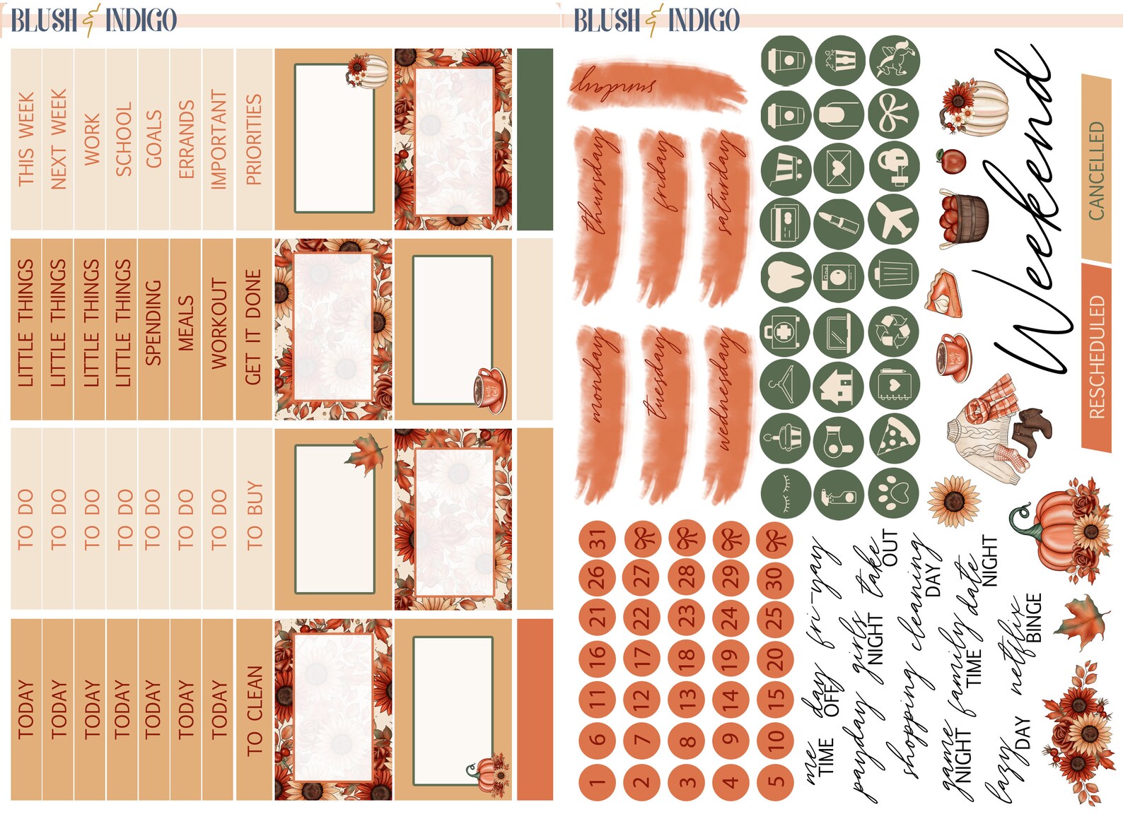 Hello Fall Printable Planner Stickers, Vertical Weekly Planner Kit Fits ...
