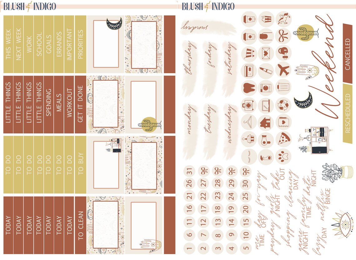 Boho Chic Printable Planner Stickers Printable Weekly | Etsy