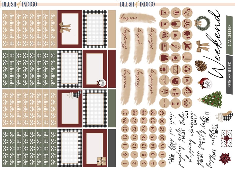 Farmhouse Christmas Printable Planner Stickers Weekly Sticker | Etsy