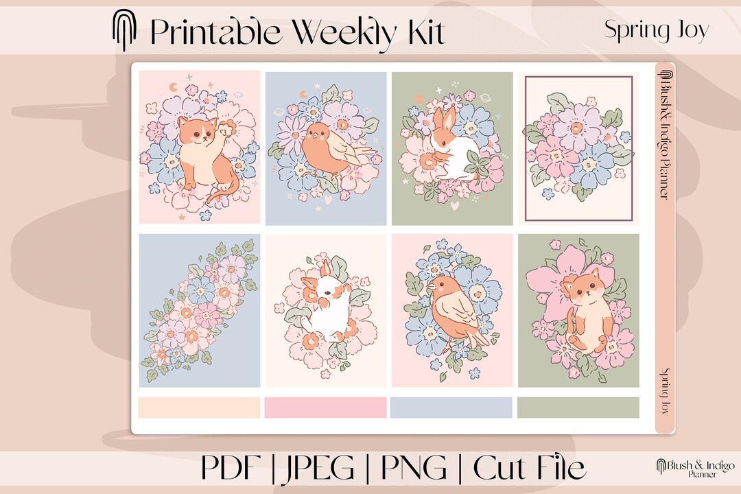 Spring Joy - Printable Planner Stickers, Vertical Weekly Kit, Fits Erin ...