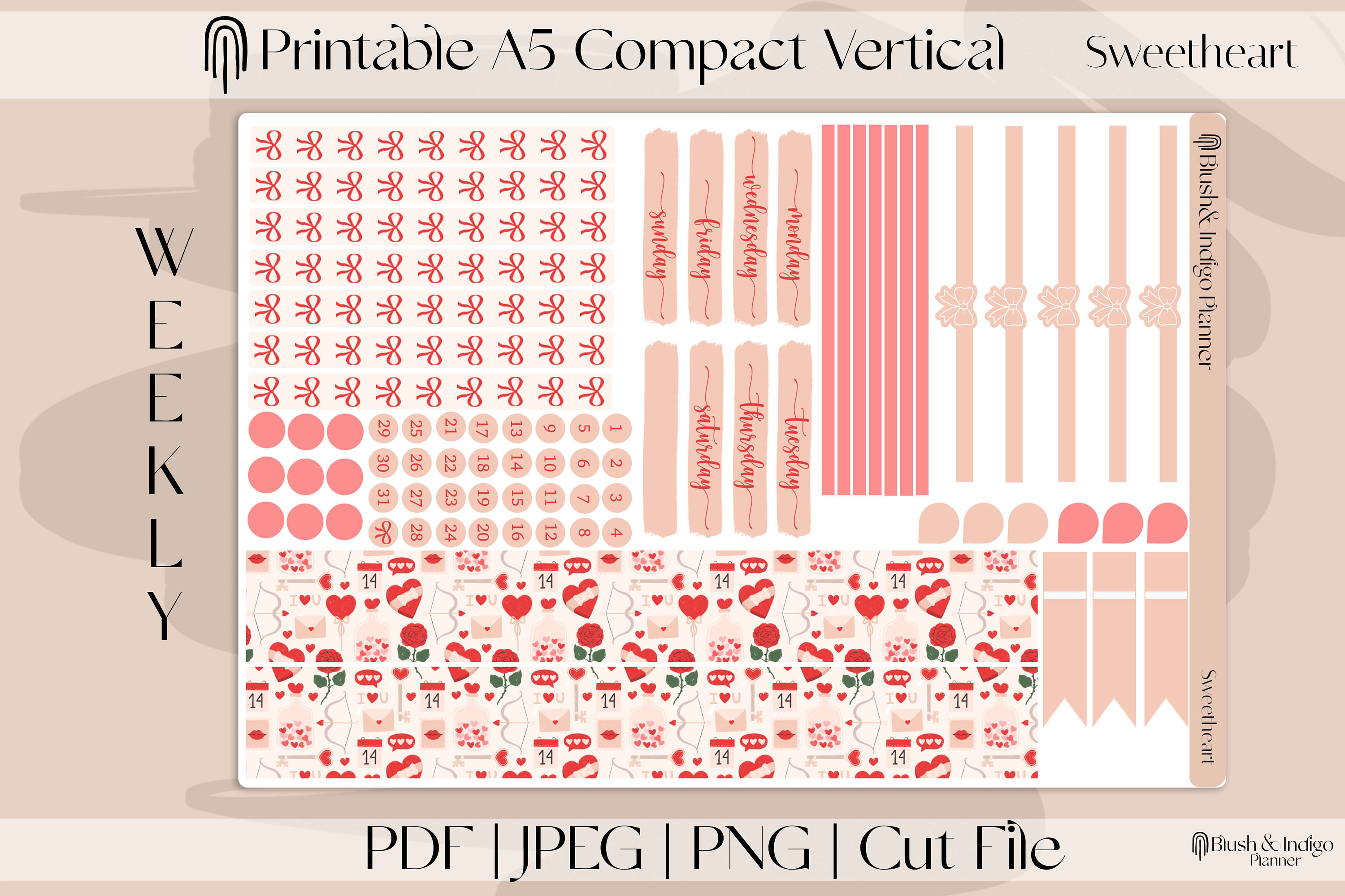 SWEETHEART | Valentine's Day Printable Compact Vertical Weekly Planner ...