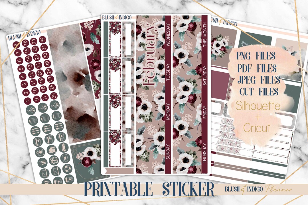 February Printable Planner Stickers, Printable Monthly Stickers Kit ...