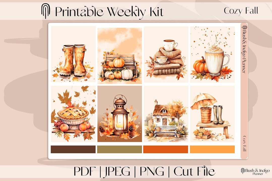 Cozy Fall - 7"x9" Printable Planner Stickers, Vertical Weekly Stickers ...