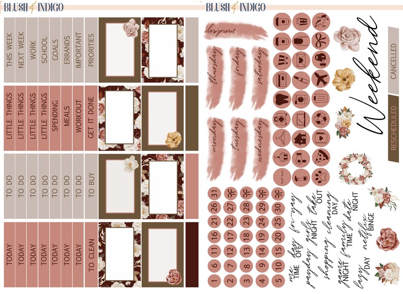 Rose Garden Printable Planner Stickers, Weekly Printable Kit, Fits Erin ...