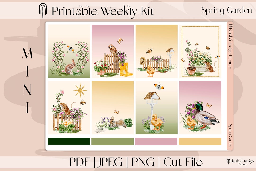 Spring Garden Mini-7"x9" Printable Planner Stickers, Vertical Weekly ...