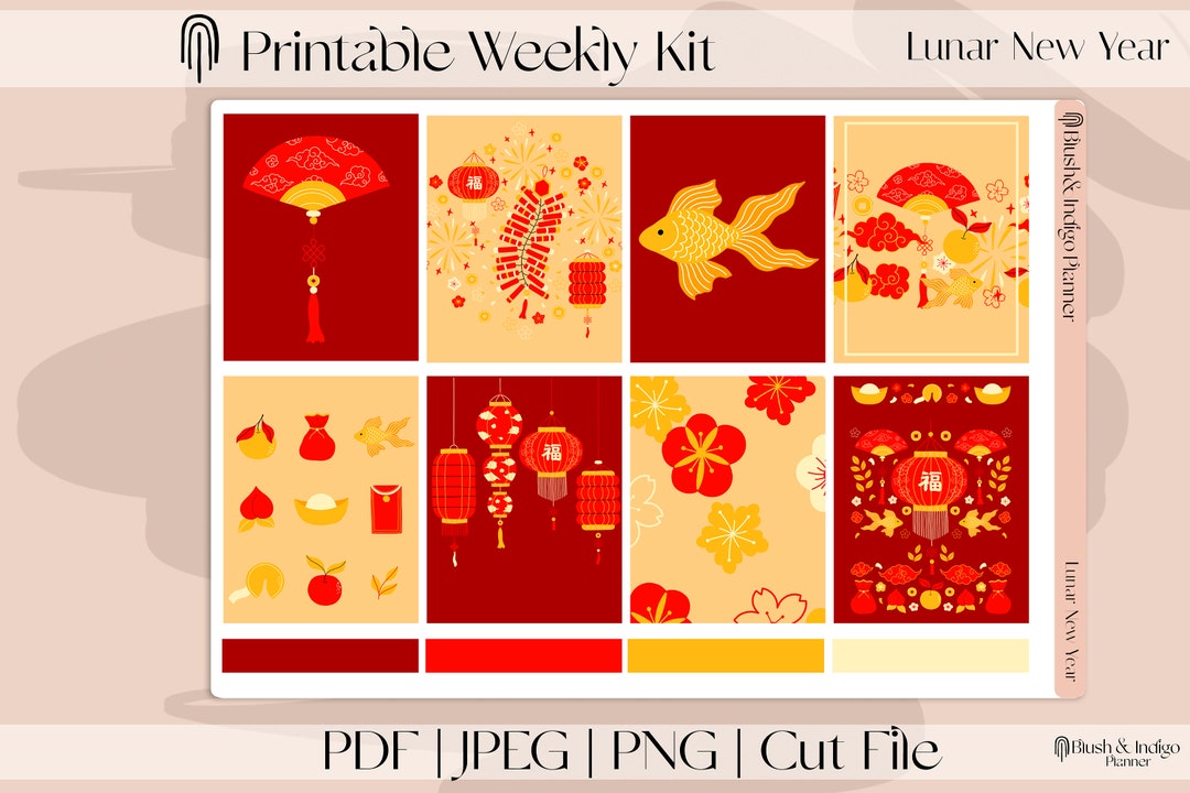 LUNAR New Year | Chinese New Year Printable Planner Stickers, Vertical ...