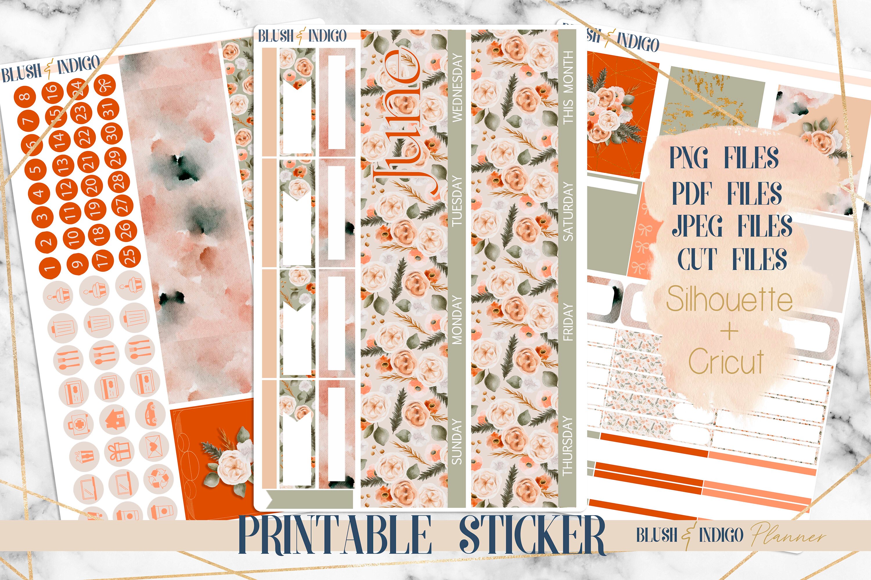 June Printable Planner Stickers, Printable Monthly Stickers Kit, Fits ...