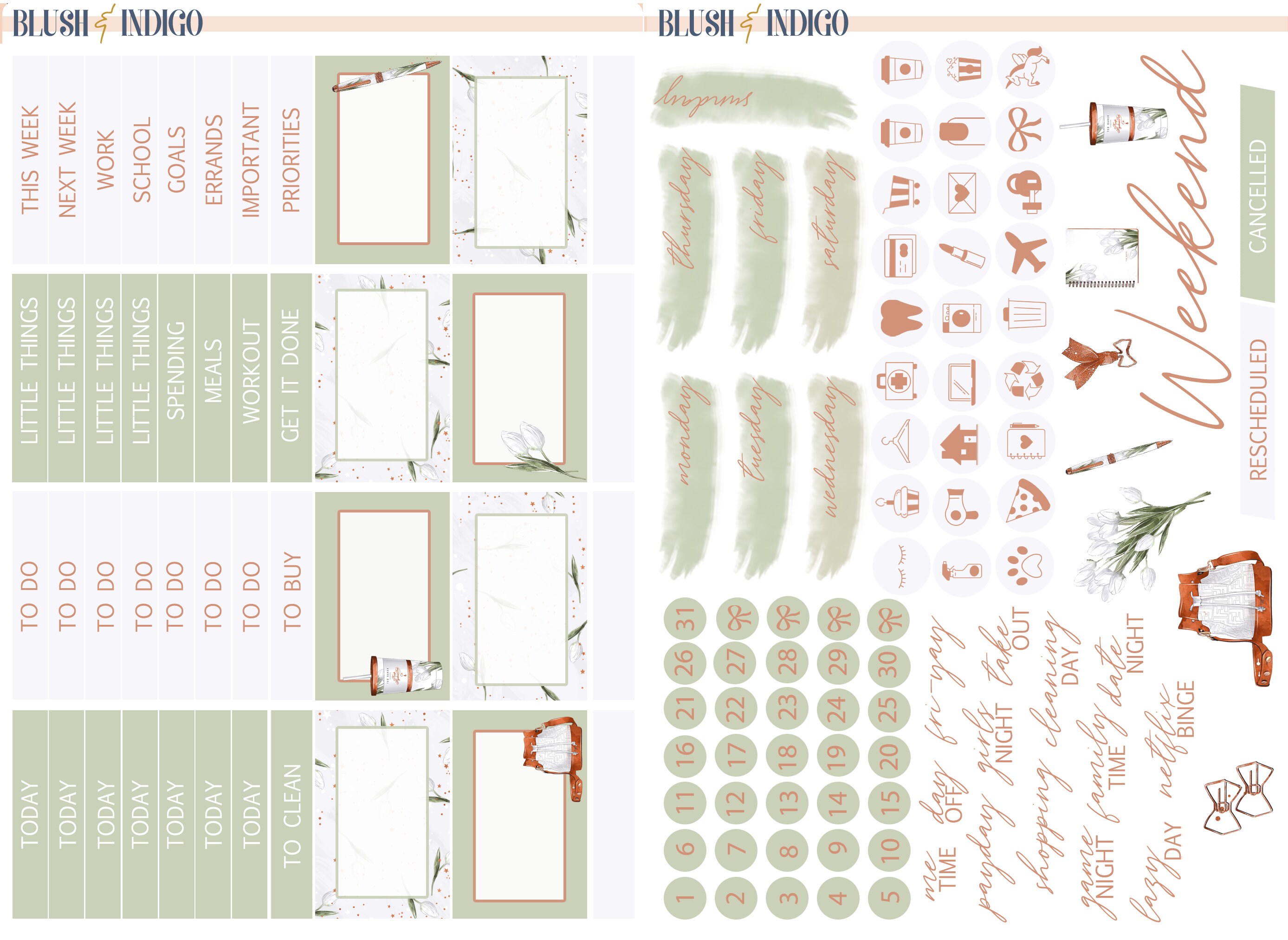 Spring Green Printable Planner Stickers, Printable Weekly Stickers Kit ...