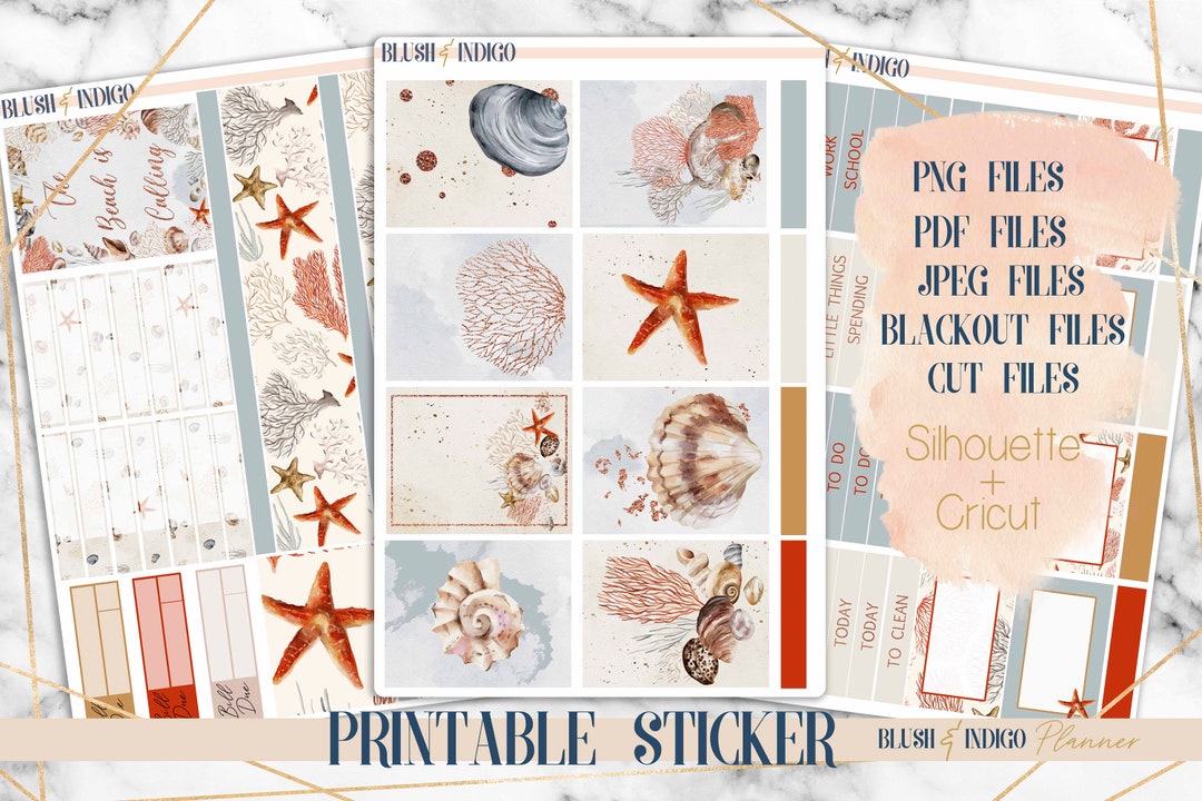 Seashell Summer Printable Planner Stickers, Printable Weekly Stickers ...
