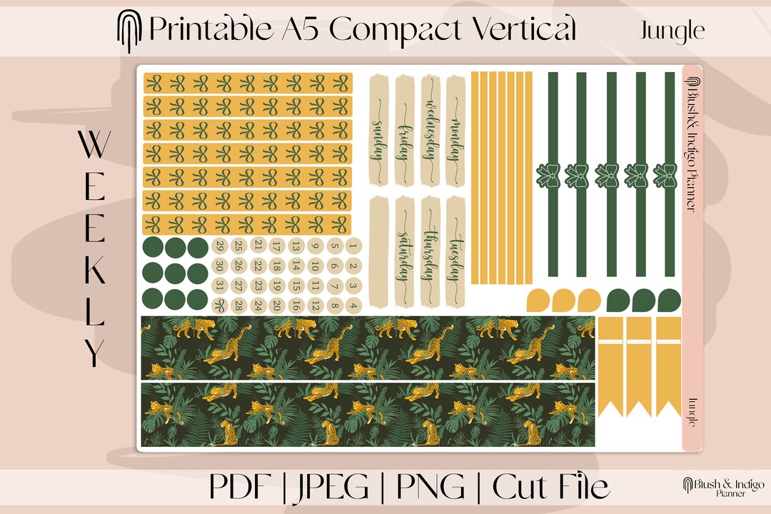 Jungle Tiger | Printable Compact Vertical Weekly Planner Stickers A5 ...