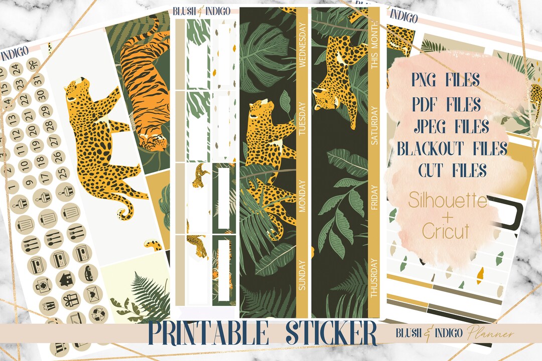 Jungle Tiger Printable Planner Stickers, Printable Monthly Stickers Kit ...