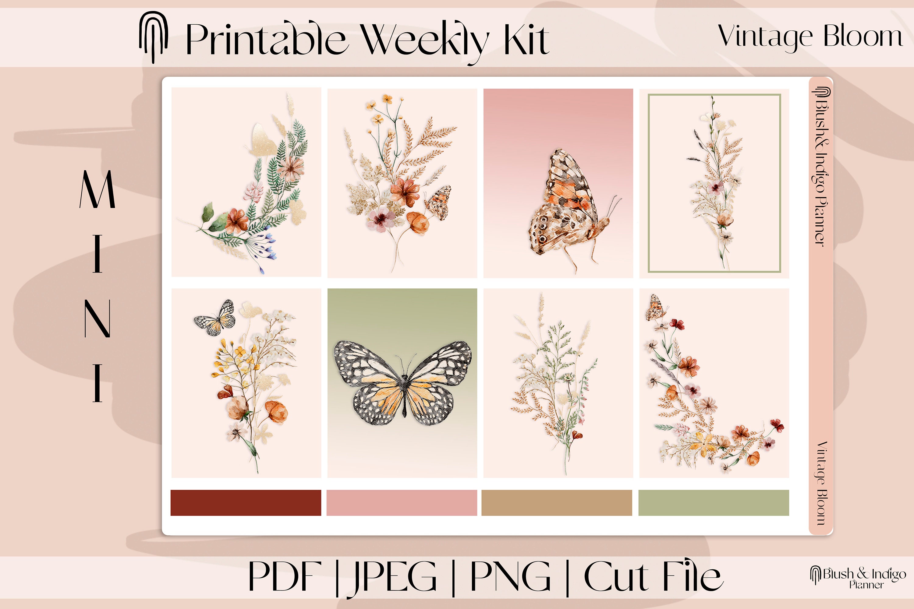 Vintage Bloom Mini-7x9 Printable Planner Stickers,vertical Weekly ...