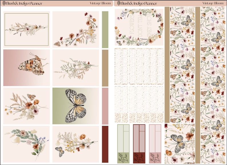 Vintage Bloom Mini-7x9 Printable Planner Stickers,vertical Weekly ...
