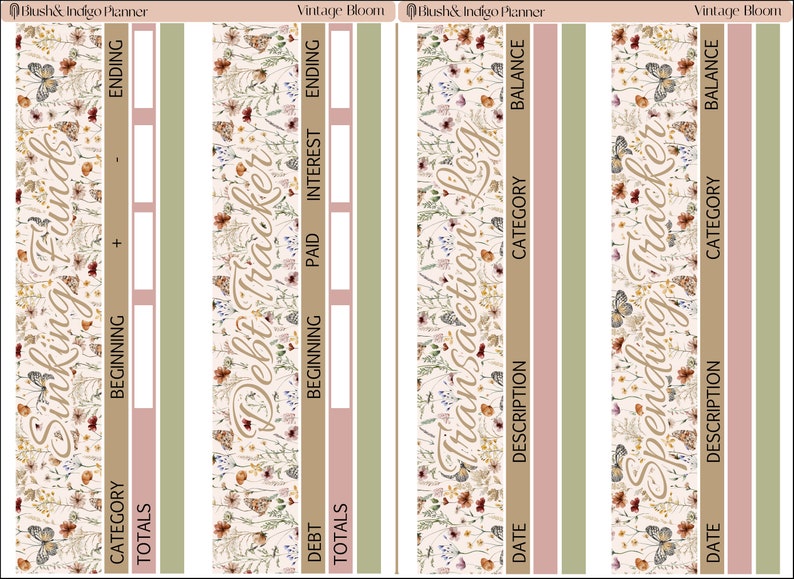VINTAGE BLOOM Printable Budget Sticker Kit | Planner Stickers (for Erin ...