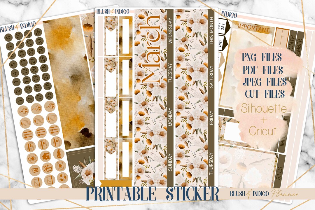 March Printable Planner Stickers, Printable Monthly Stickers Kit,fits ...