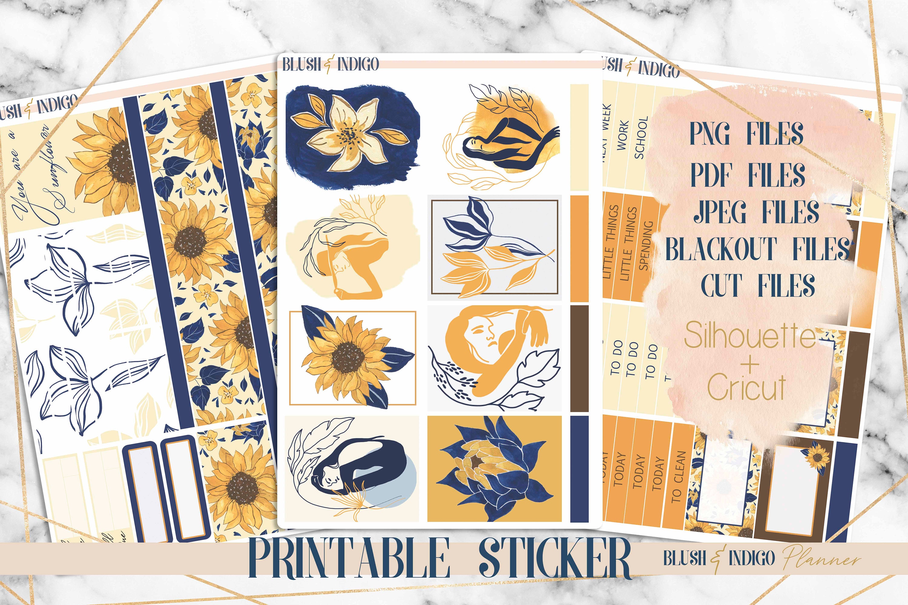 Sunflower Printable Planner Stickers, Printable Weekly Stickers Kit ...