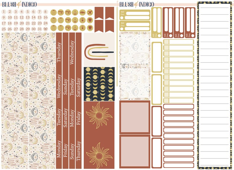 Boho Chic Printable A5 Monthly and Dashboard Planner Stickers - Etsy