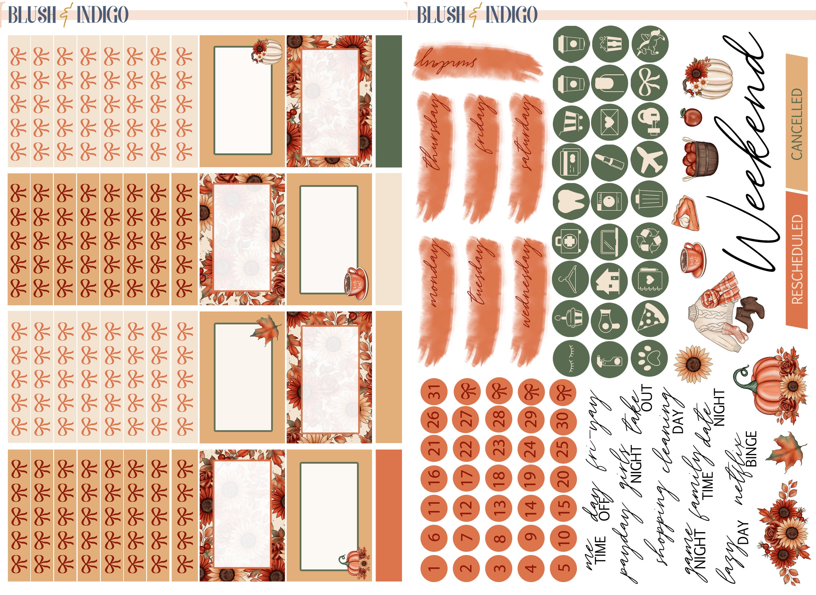 Hello Fall Printable Planner Stickers Vertical Weekly Planner | Etsy
