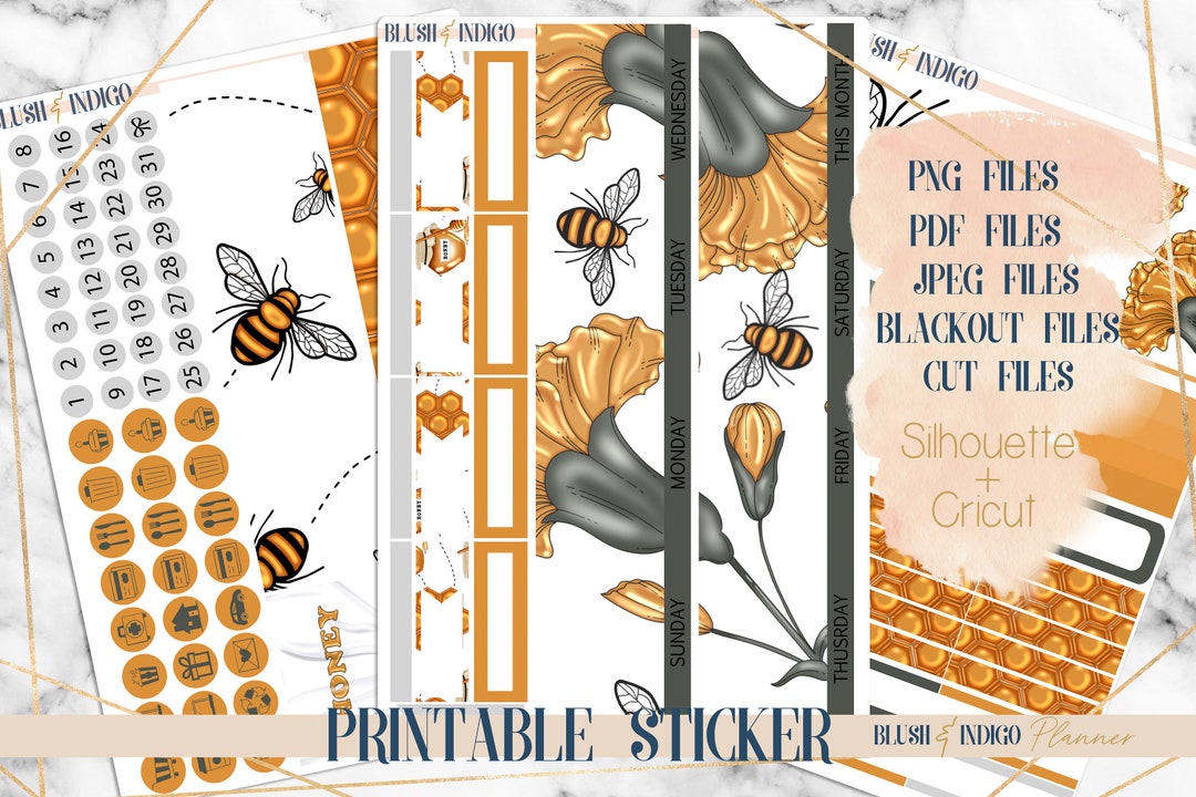 Honey Bee Printable Planner Stickers, Printable Monthly Stickers Kit ...