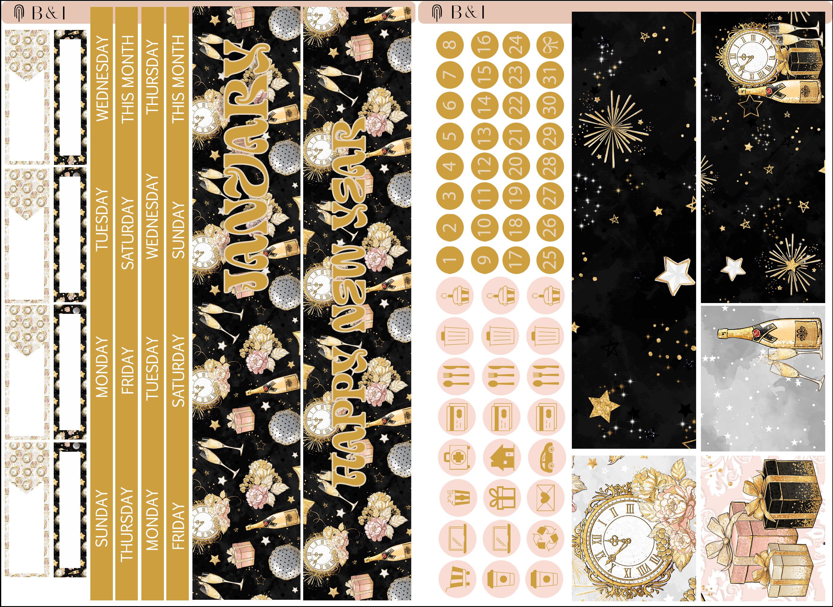 New Year Printable Planner Stickers, Printable Monthly Stickers Kit ...