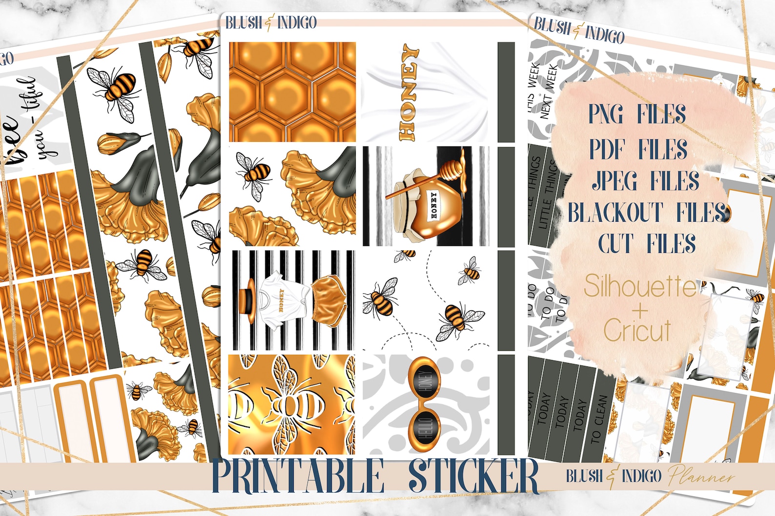 Honey Bee Printable Planner Stickers, Printable Weekly Stickers Kit ...