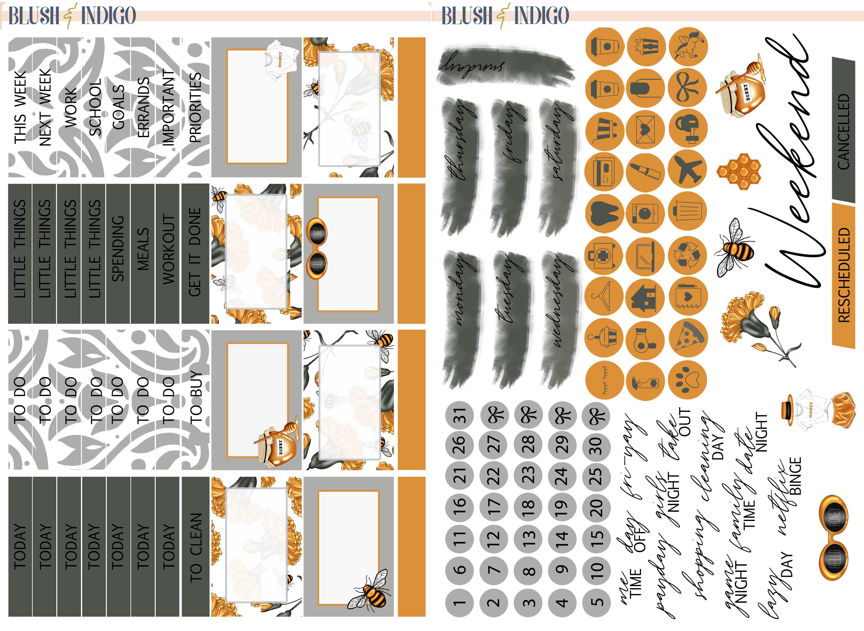 Honey Bee Printable Planner Stickers Printable Weekly - Etsy