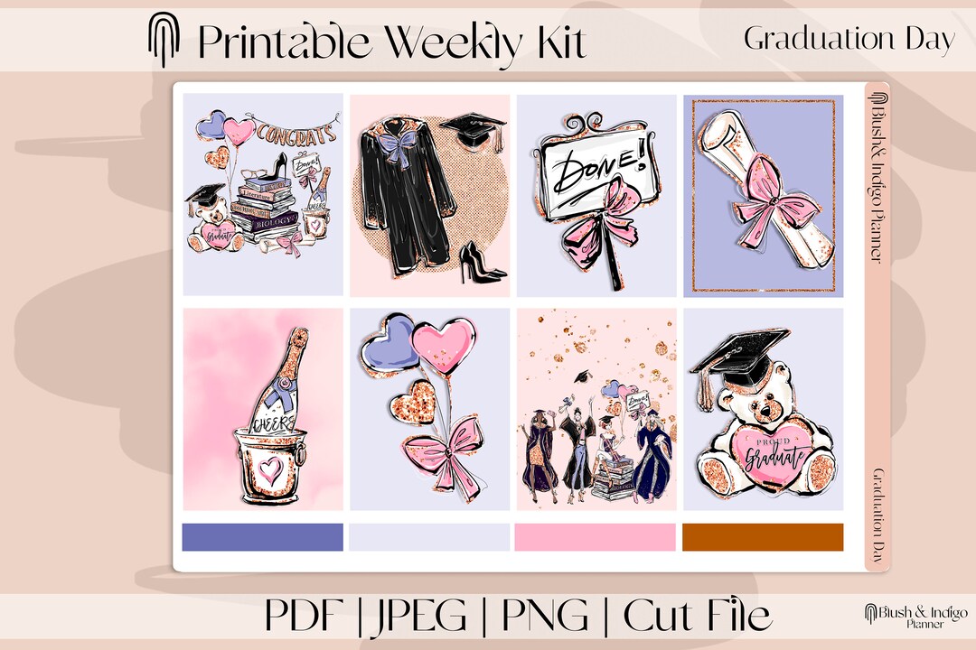 Graduation Day - Printable Planner Stickers, Vertical Weekly Kit, Fits ...