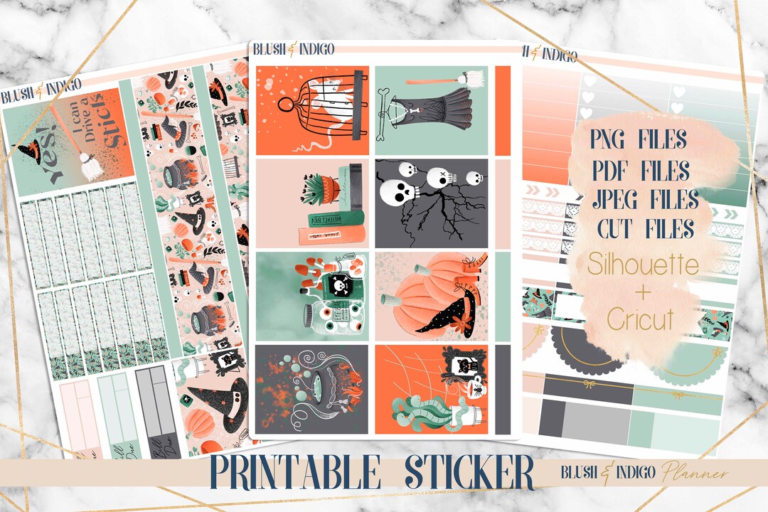 Lil' Witch - Halloween Printable Planner Stickers, Vertical Weekly ...