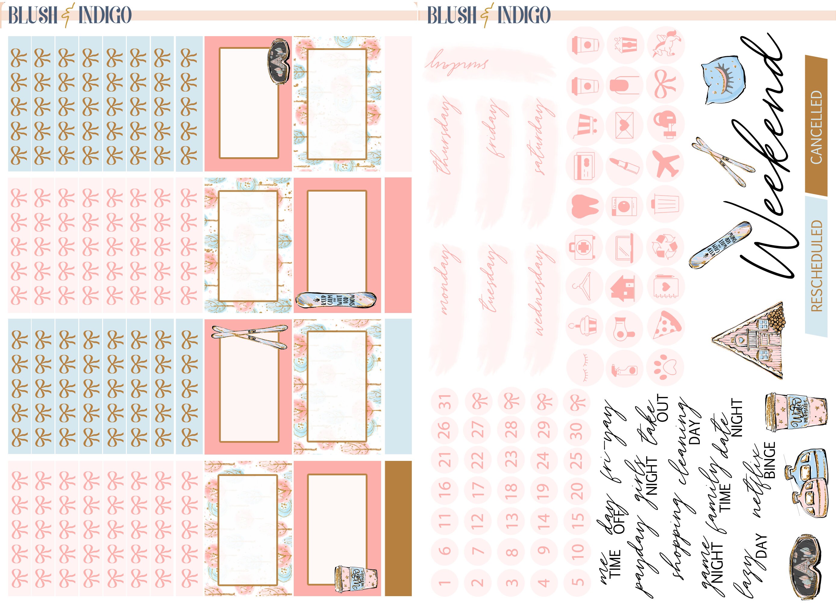 Snow Day Printable Planner Stickers, Weekly Printable Kit, Fits Erin ...