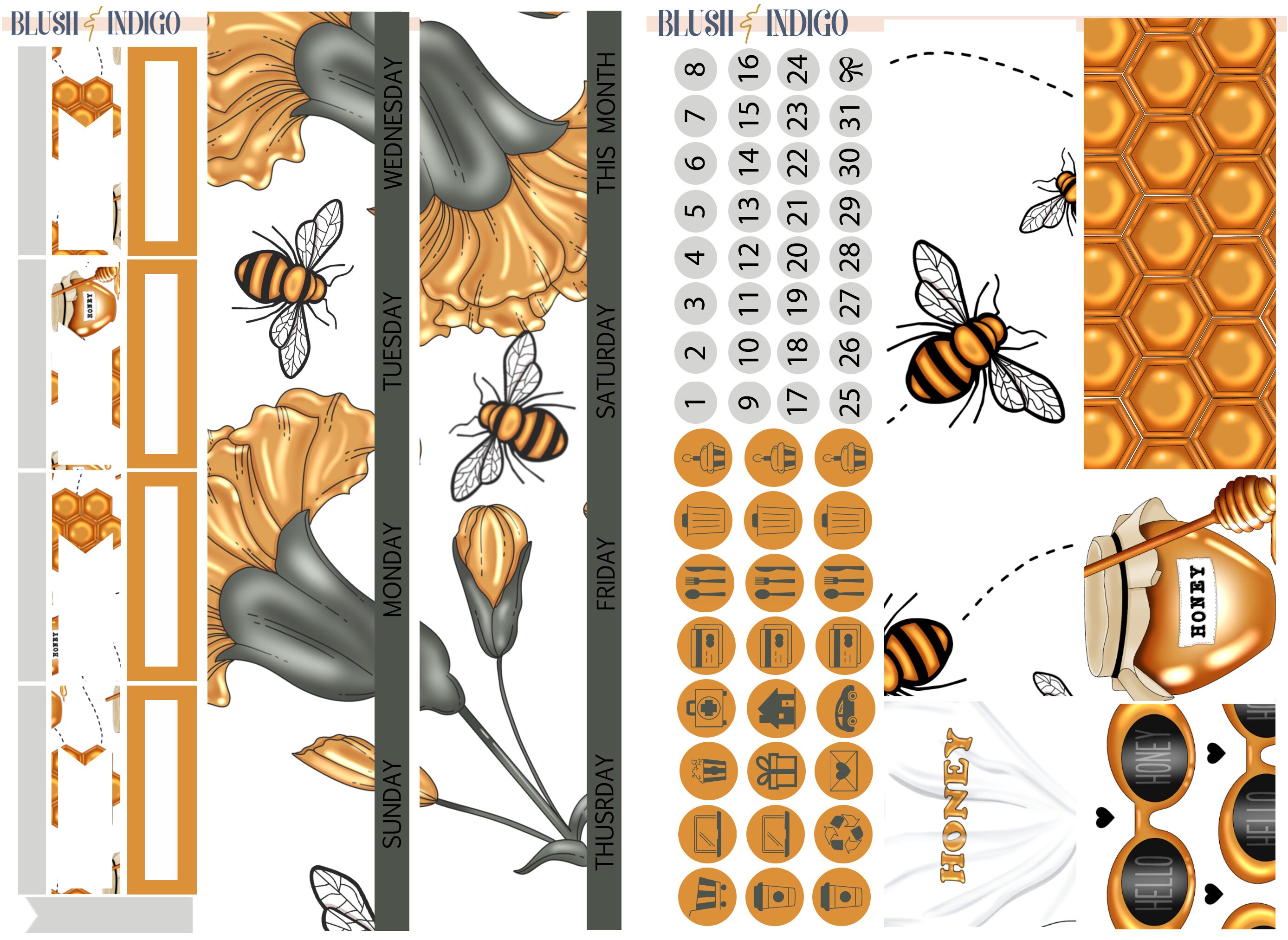 Honey Bee Printable Planner Stickers Printable Monthly - Etsy