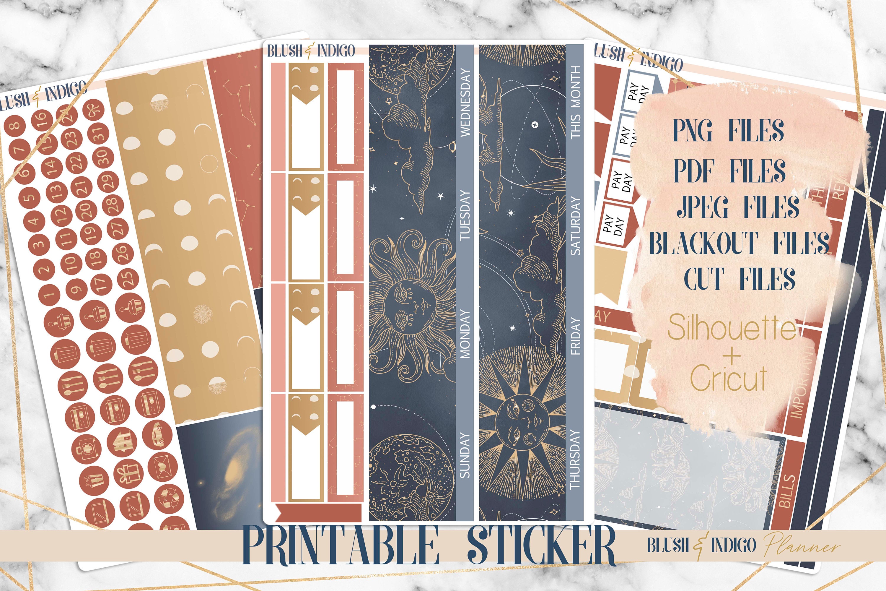 Celestial Printable Planner Stickers, Printable Monthly Stickers Kit ...