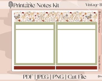 Printable Monthly Notes Dashboard Page Kit Planner Stickers for Erin ...