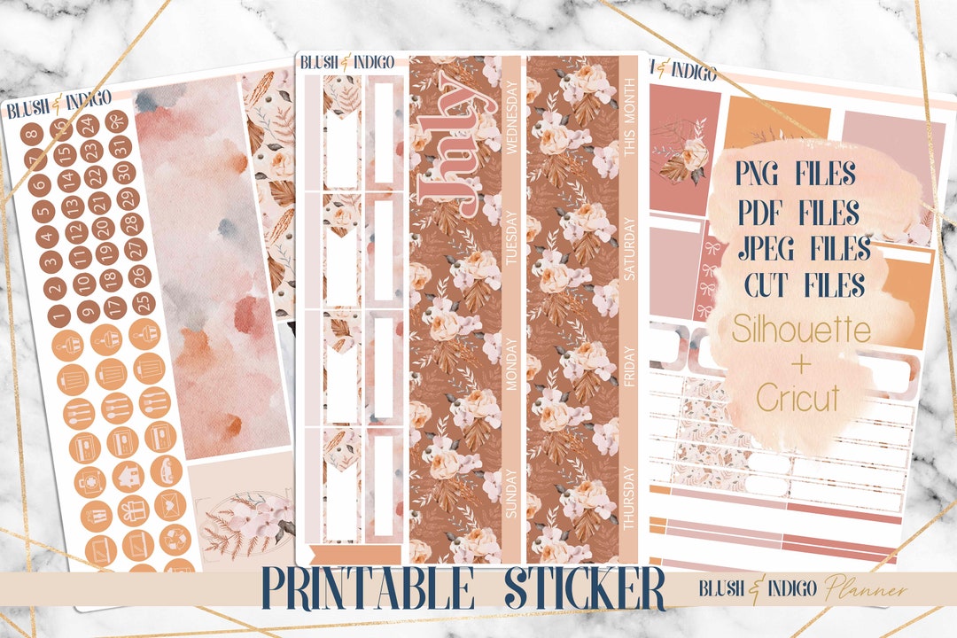 July Printable Planner Stickers, Printable Monthly Stickers Kit, Fits ...