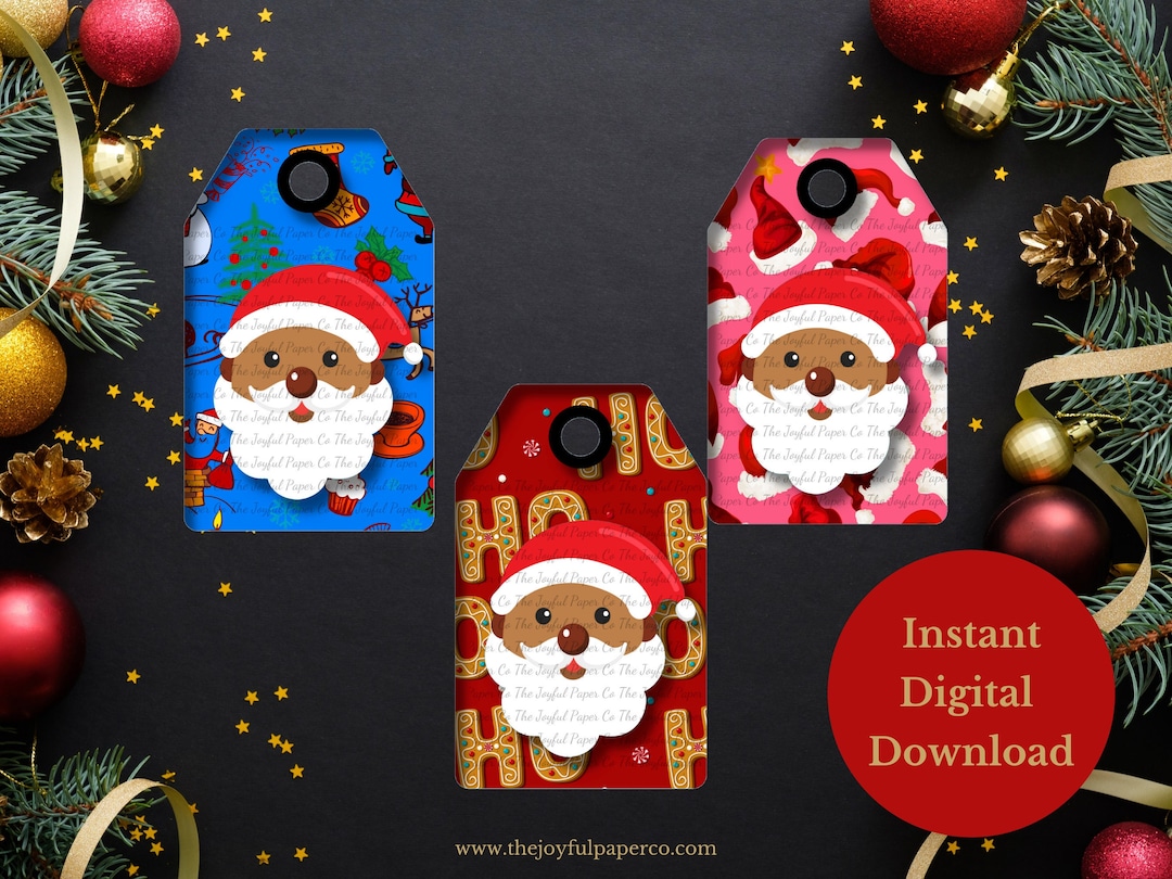 Printable Black Santa Gift Tags, Christmas Gift Tags, African American ...