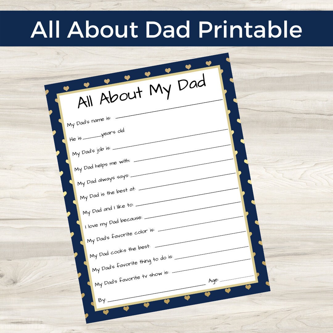Father's Day Gift From Kids, All About Dad Questionnaire, Keepsake for ...