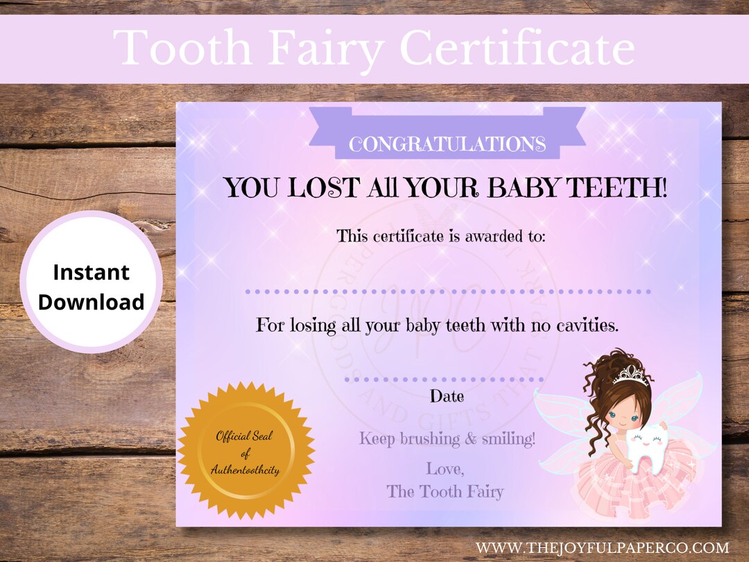 Editable Lost All Baby Teeth Without Cavities Certificate, Tooth Fairy ...