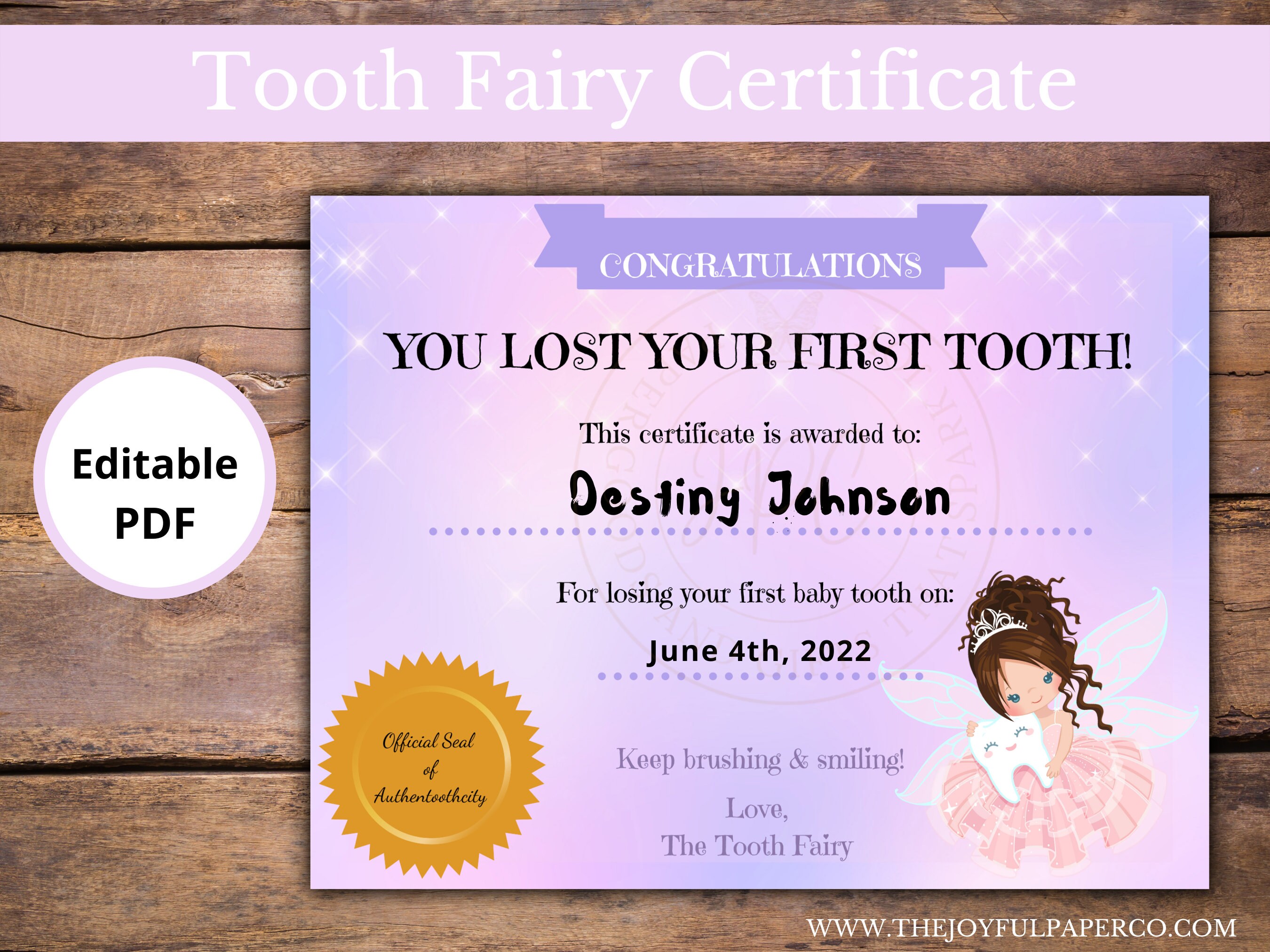 Editable Tooth Fairy Certificate, Tooth Fairy, First Tooth, Tooth ...