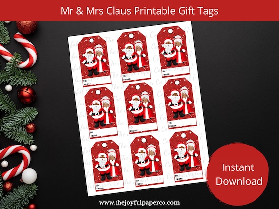 Printable Mr & Mrs Claus Gift Tags Christmas Gift Tags Santa | Etsy