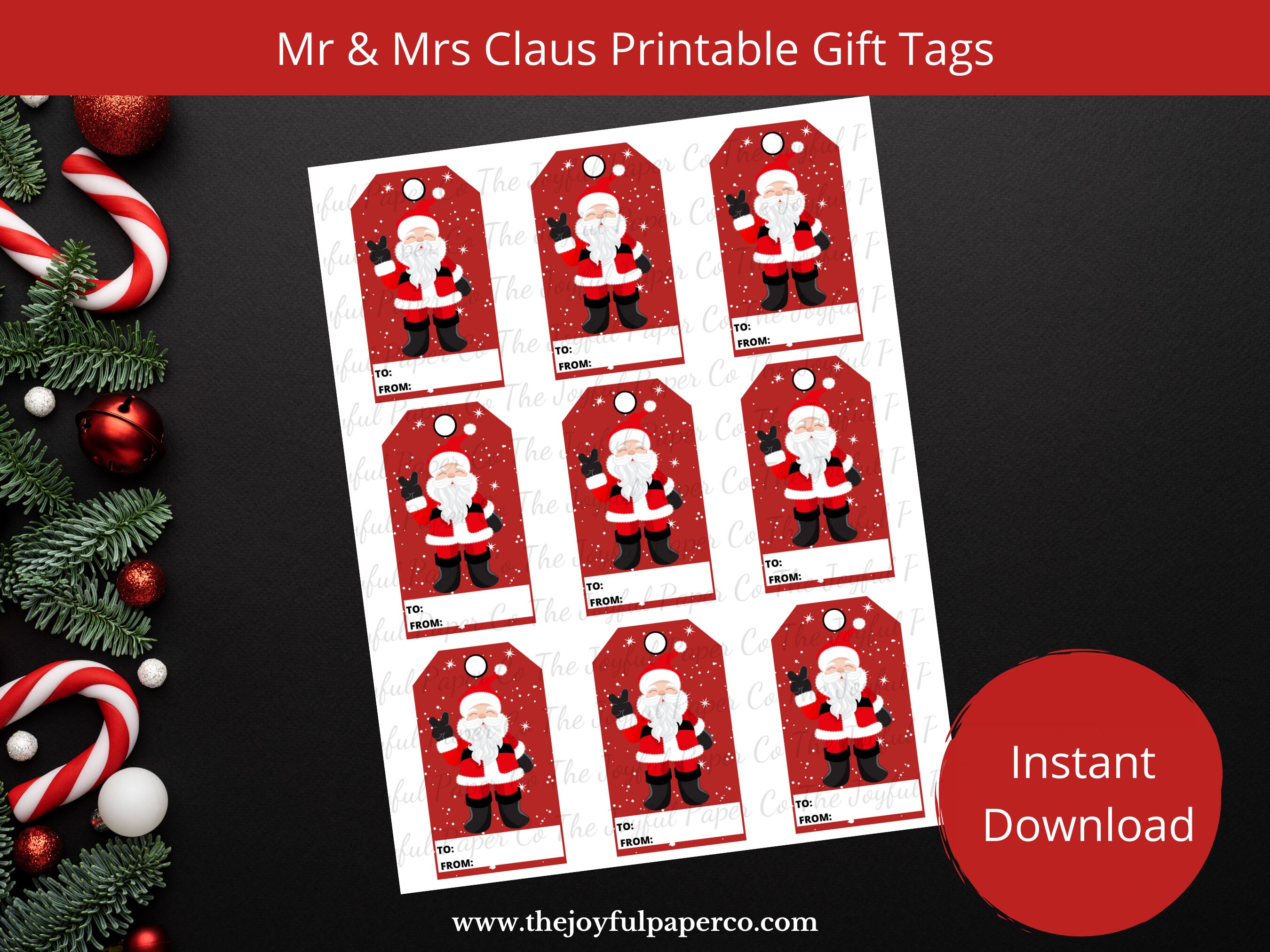 Printable Mr & Mrs Claus Gift Tags, Christmas Gift Tags, Santa Gift ...
