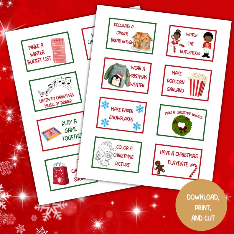 Printable Christmas Activity Cards for Family, Christmas Activity Cards ...