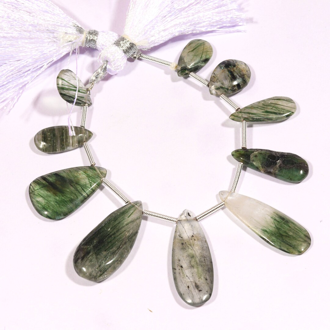 Green Rutile Quartz Smooth Pear Shape Beads , Green Rutile Quartz ...