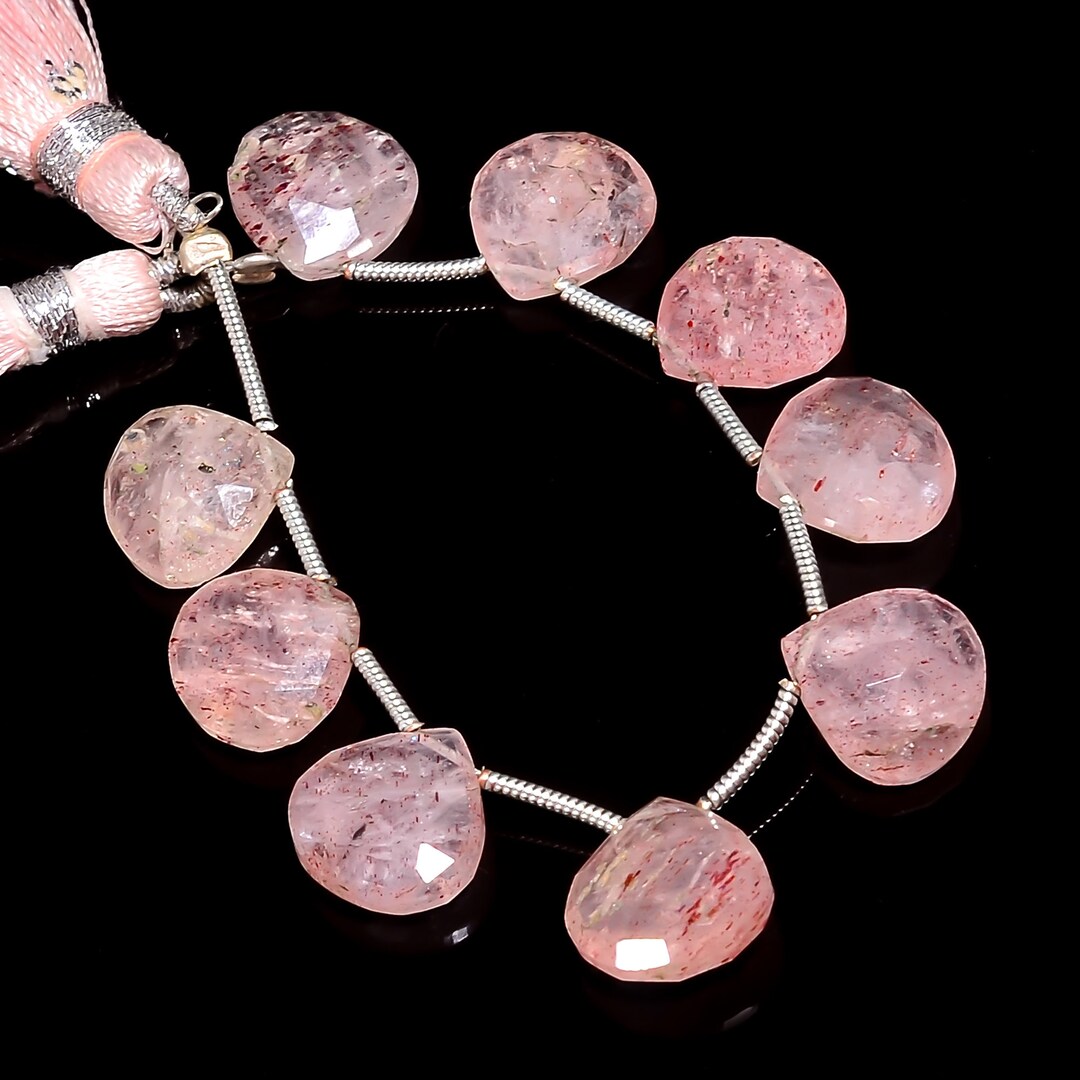 Pink Rutile Quartz Gemstone Heart Shape Faceted Beads, Multi Stone ...