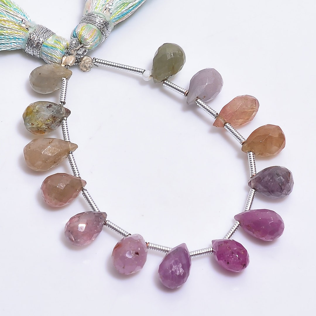 Multi Sapphire Gemstone Teardrop Shape Faceted Beads, Multi Sapphire ...