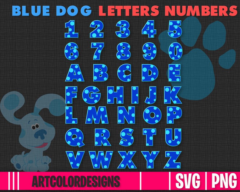 SVG PNG Alphabet Letters Numbers as Blue Dog Boy Color Famous | Etsy