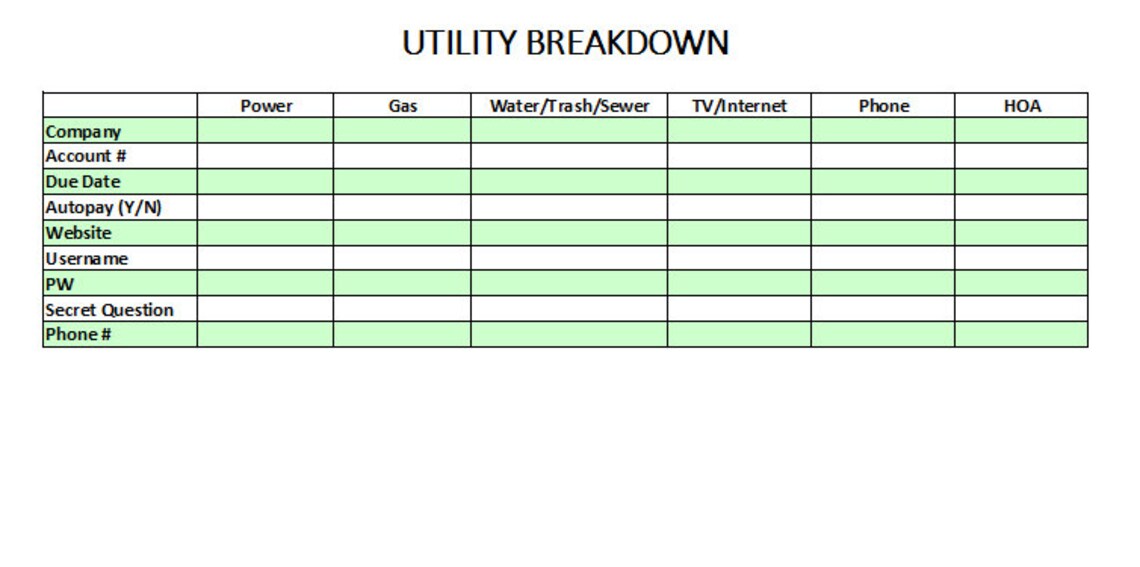 UTILITY TRACKING TEMPLATE - Etsy