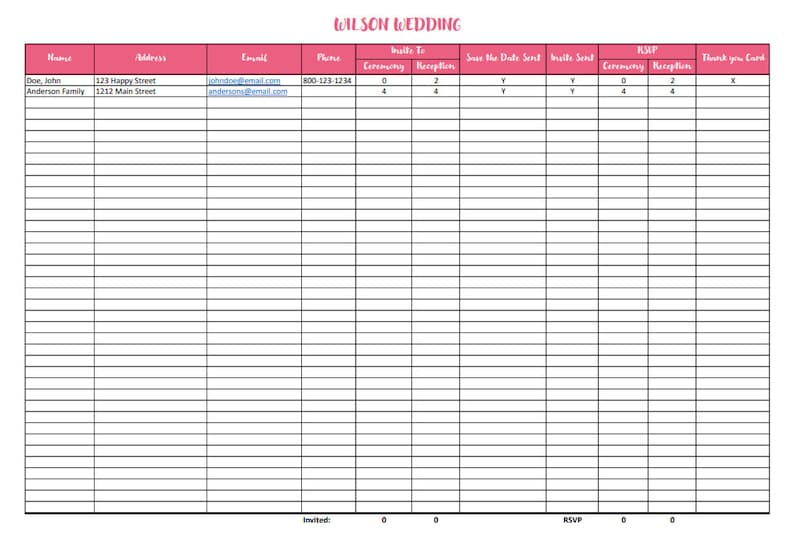 Basic Wedding Guest List Template - Etsy