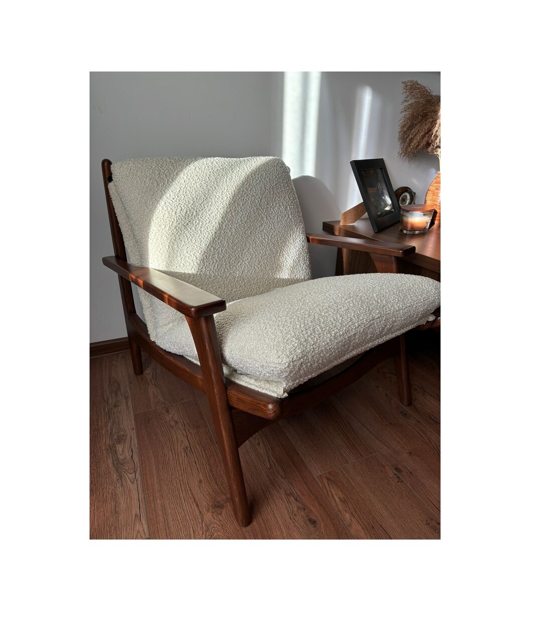 Mid-century Modern Buffalo Leather Lounge Chair: Fabric Accent ...