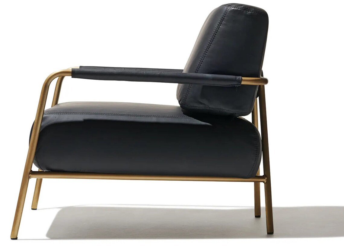 Vintage Buffalo Leather Lounge Chair With Gold Frame: Mid-century ...