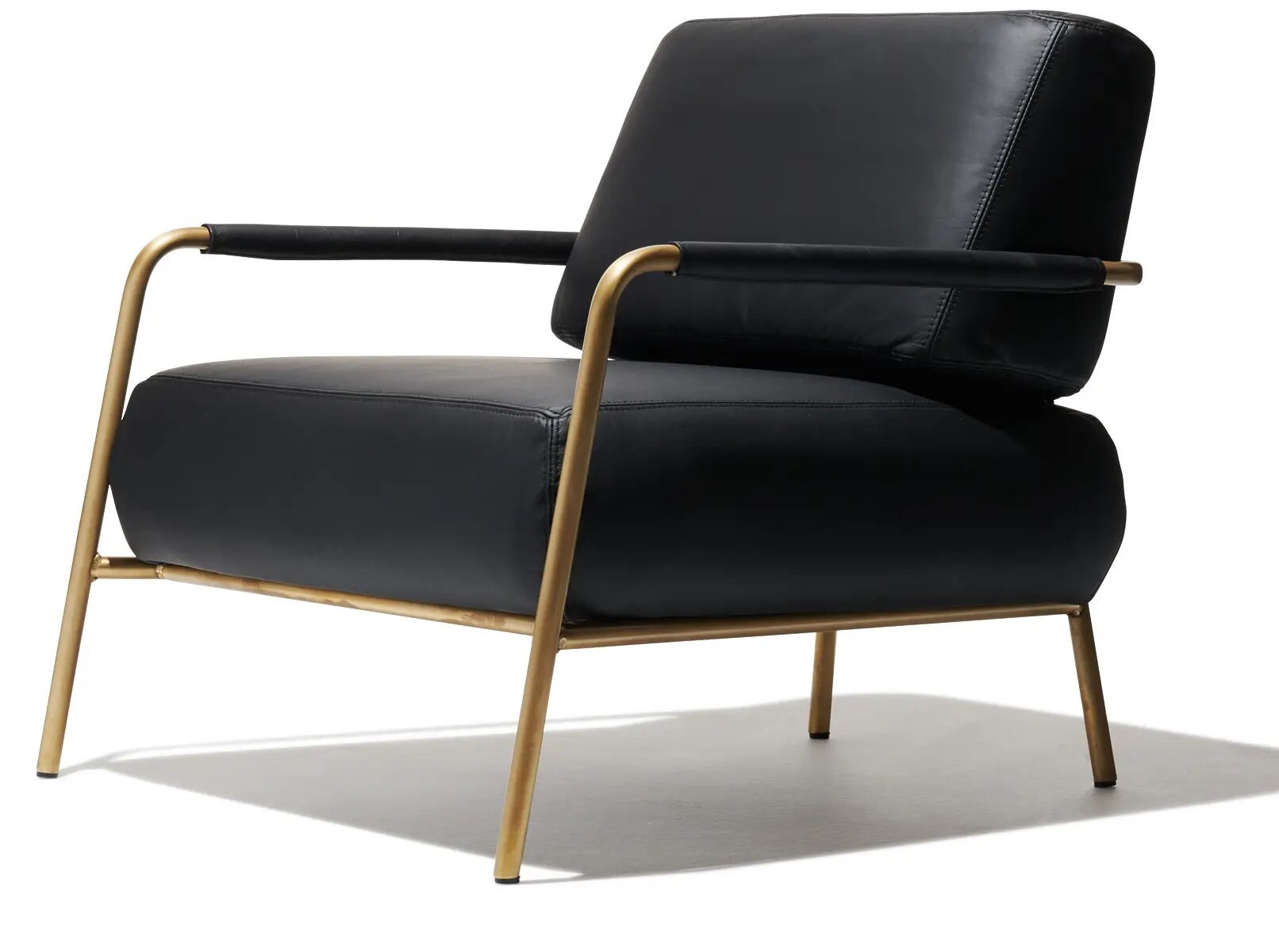Vintage Buffalo Leather Lounge Chair With Gold Frame: Mid-century ...