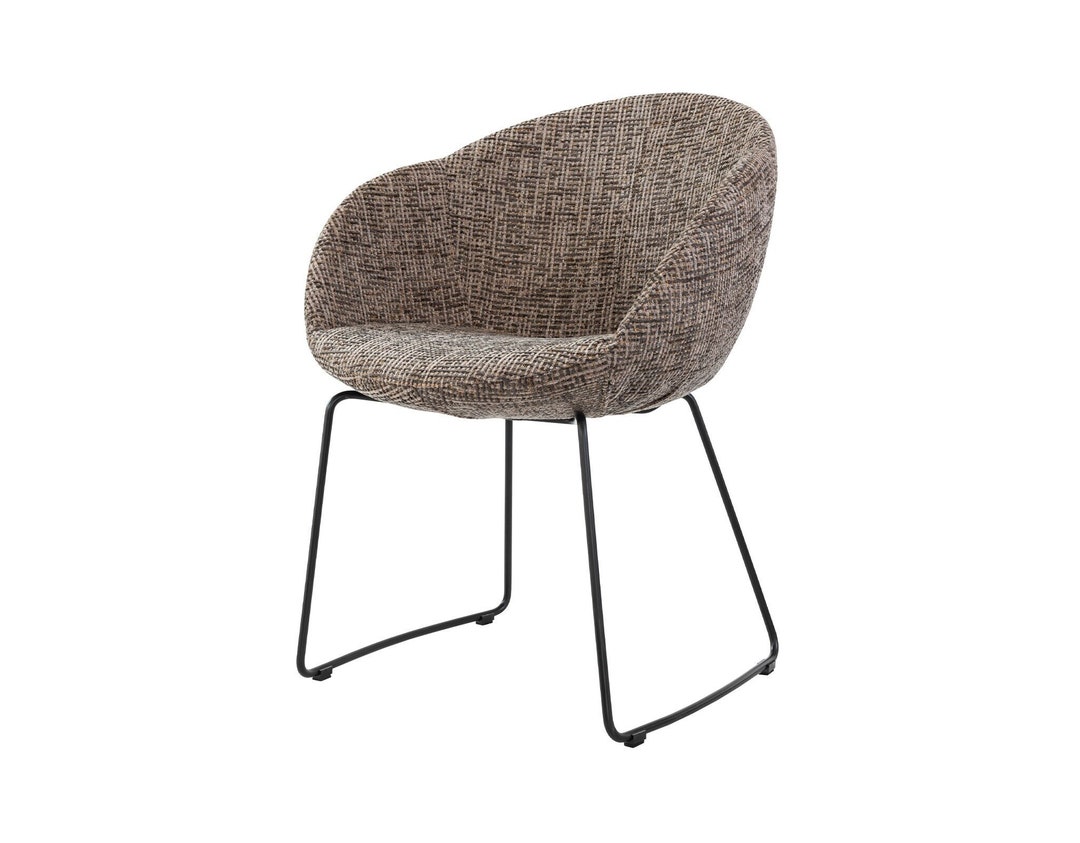 Elegant Mid-century Modern Buffalo Leather & Fabric Dining Chair for ...